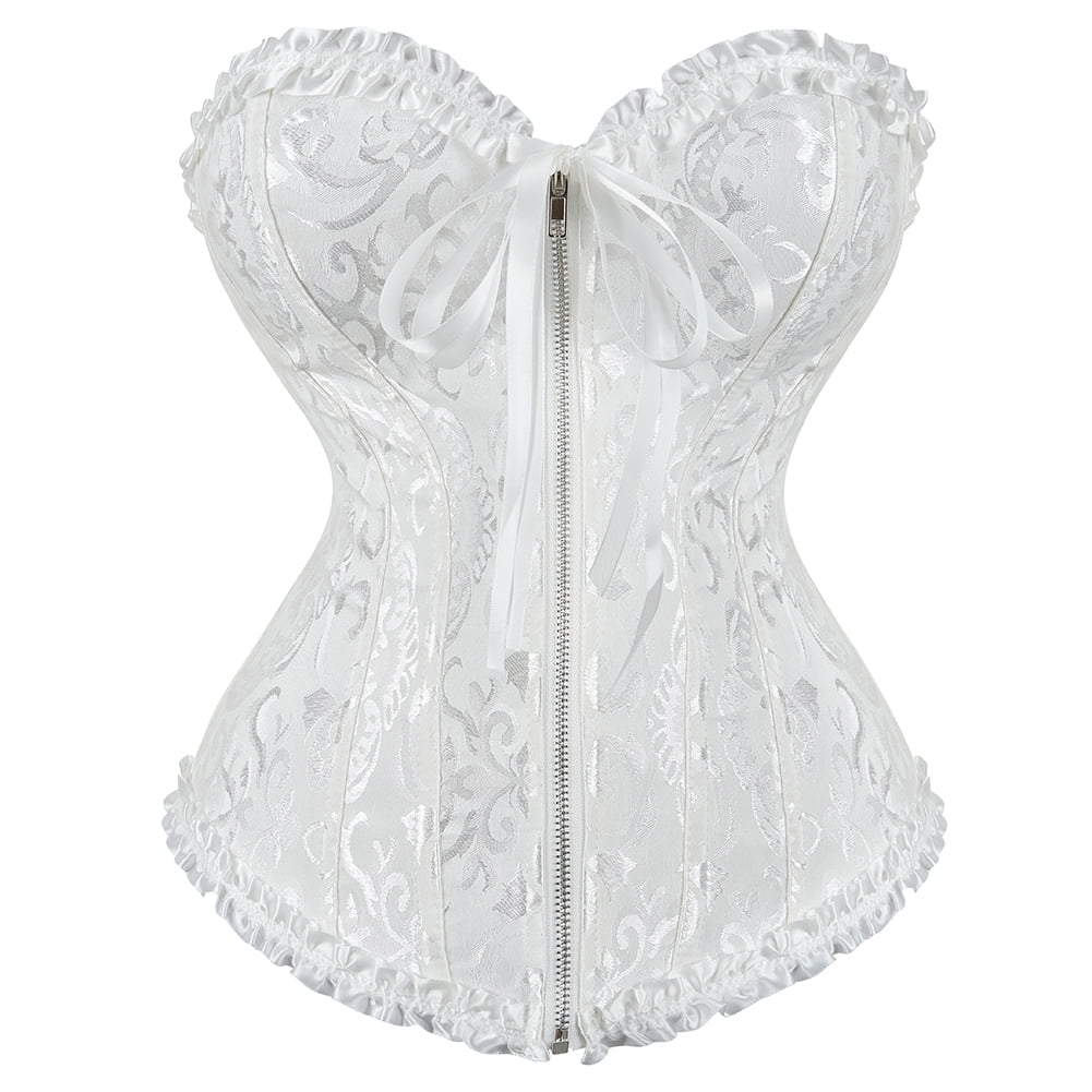 Grebrafan Corset Vintage Women Floral Embroidery Bustier Top White M ...