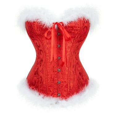 Grebrafan Corset Renaissance Women Zipper Bustier Plus Size Red 3XL ...