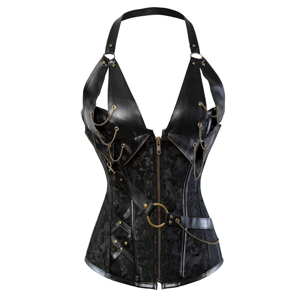 Grebrafan Corset Womens Punk Rock Leather Bustier Top Black XXL ...