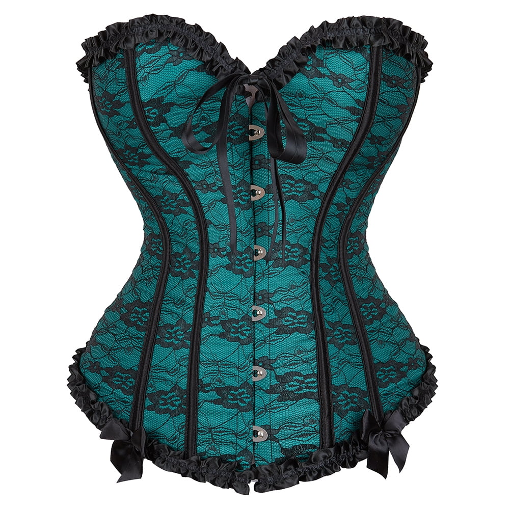 Grebrafan Corsets Women Gothic Lace up Bustier Top Black Green L ...