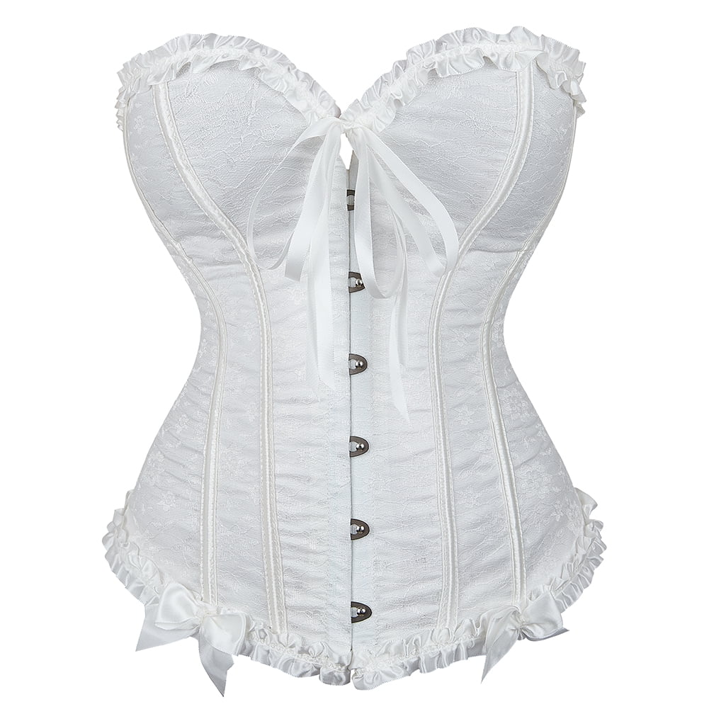 Grebrafan Corsets for Women Gothic Lace up Bustier Top White 3XL ...