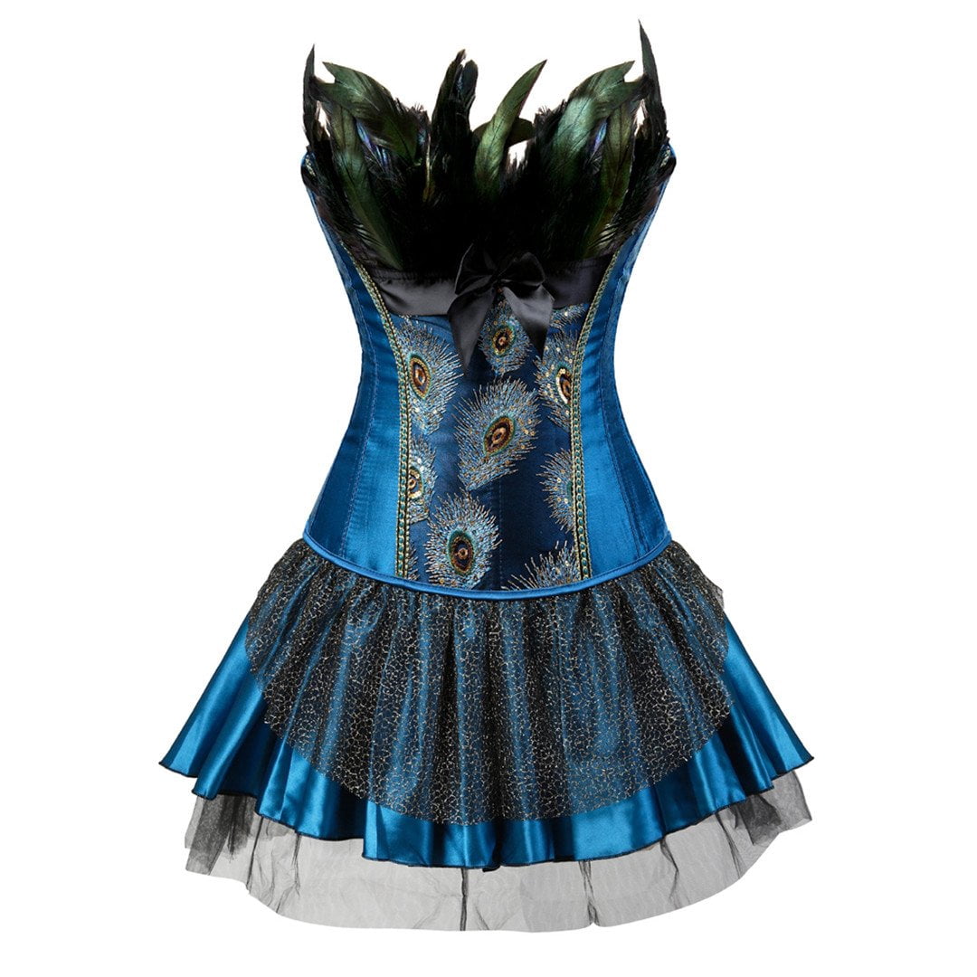 Grebrafan Peacock Feather Satin Corset with Goth Skirt Women XS Blue ...