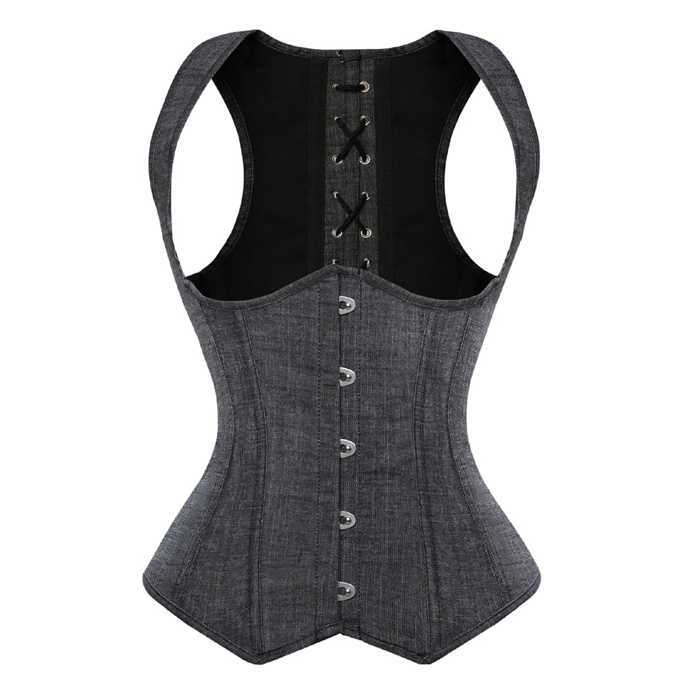 Grebrafan Underbust Waist Shaping Corset Denim Bustiers Top Black 5XL ...