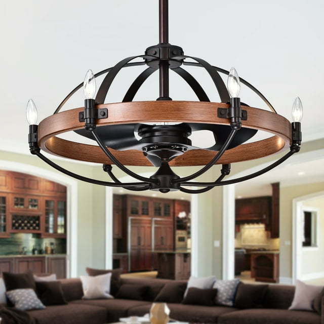 Warehouse of Tiffany Gredis 30" Black Faux Wood Indoor Lighted Ceiling ...
