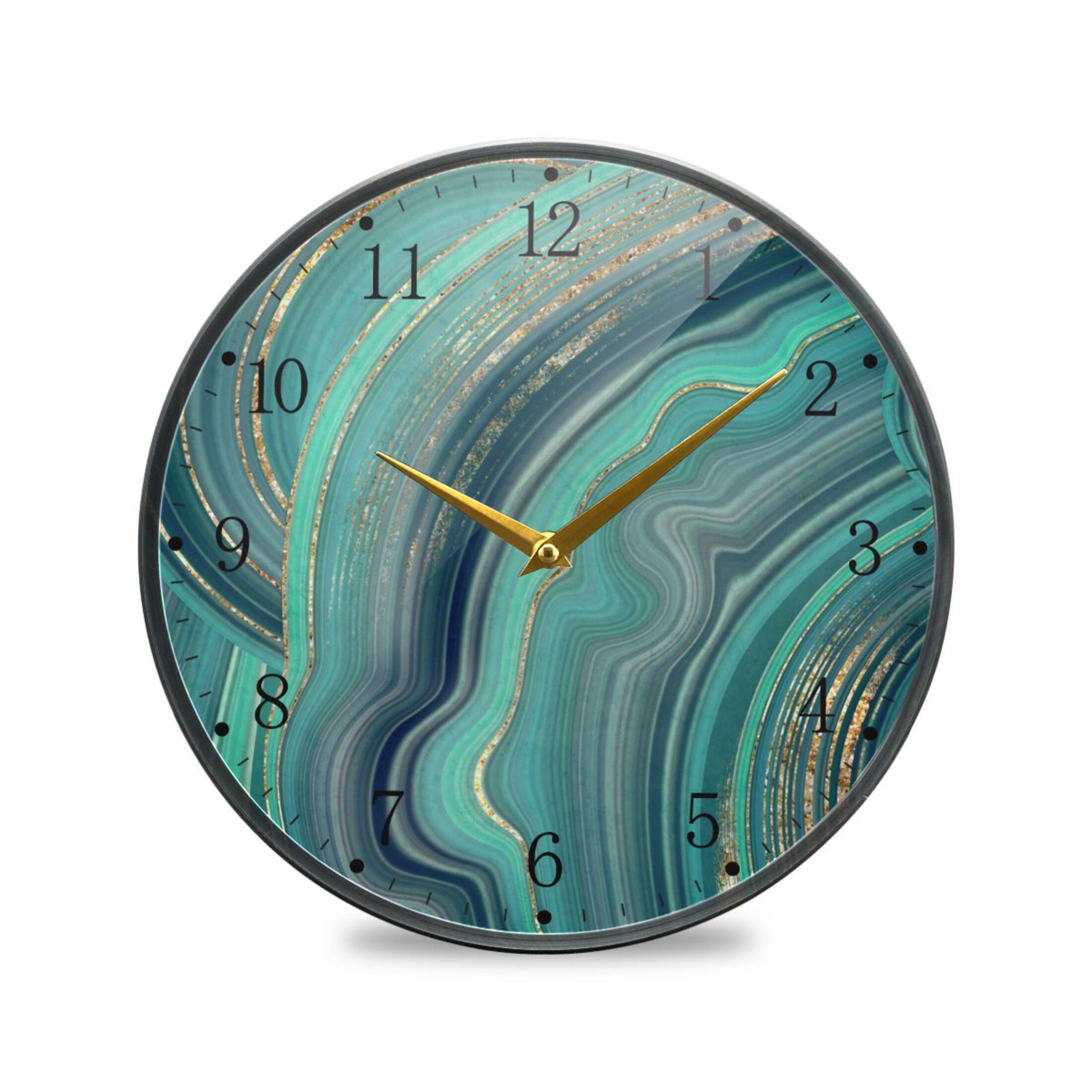 Gree and Gold Marble Acrylic Wall Clocks Quiet Round Clock Battery ...
