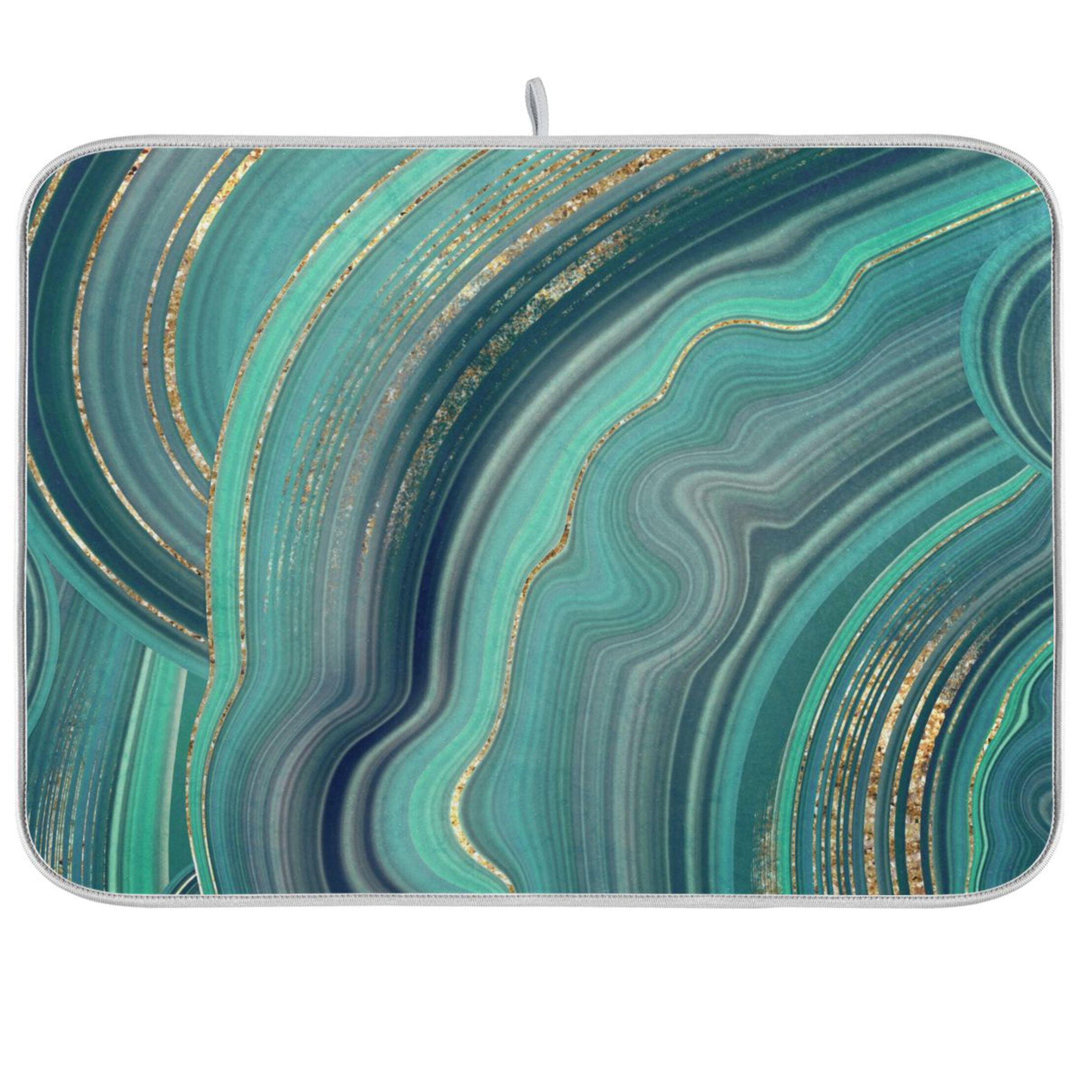 Gree and Gold Marble Dish Drying Mat Microfiber Kitchen Mats Large ...