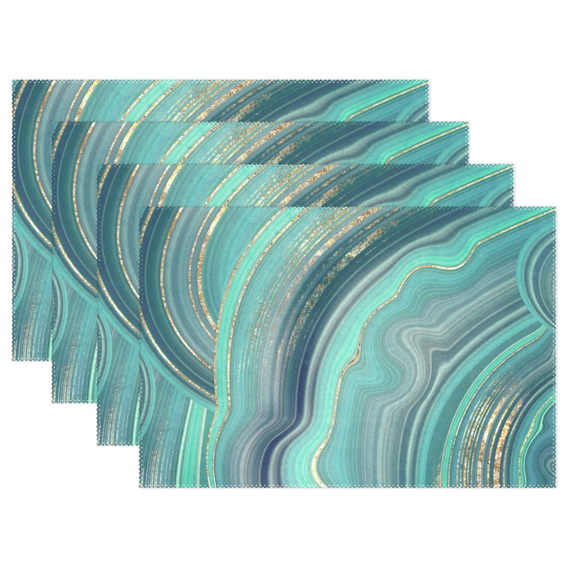 Gree and Gold Marble Placemats Set of 4 Dining Table Mat Linen ...