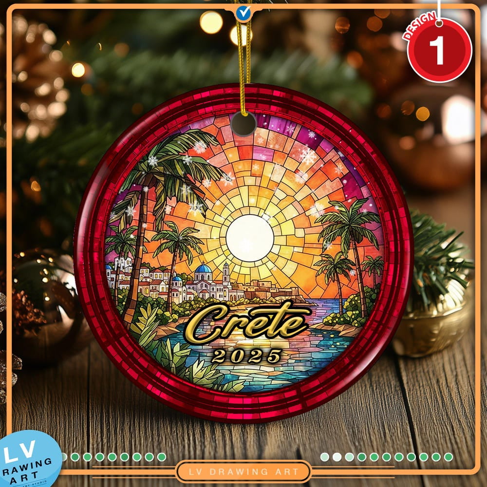 Greece 2025 Ornament, Crete Mykonos Rhodes Santorini Souvenir, Stained ...