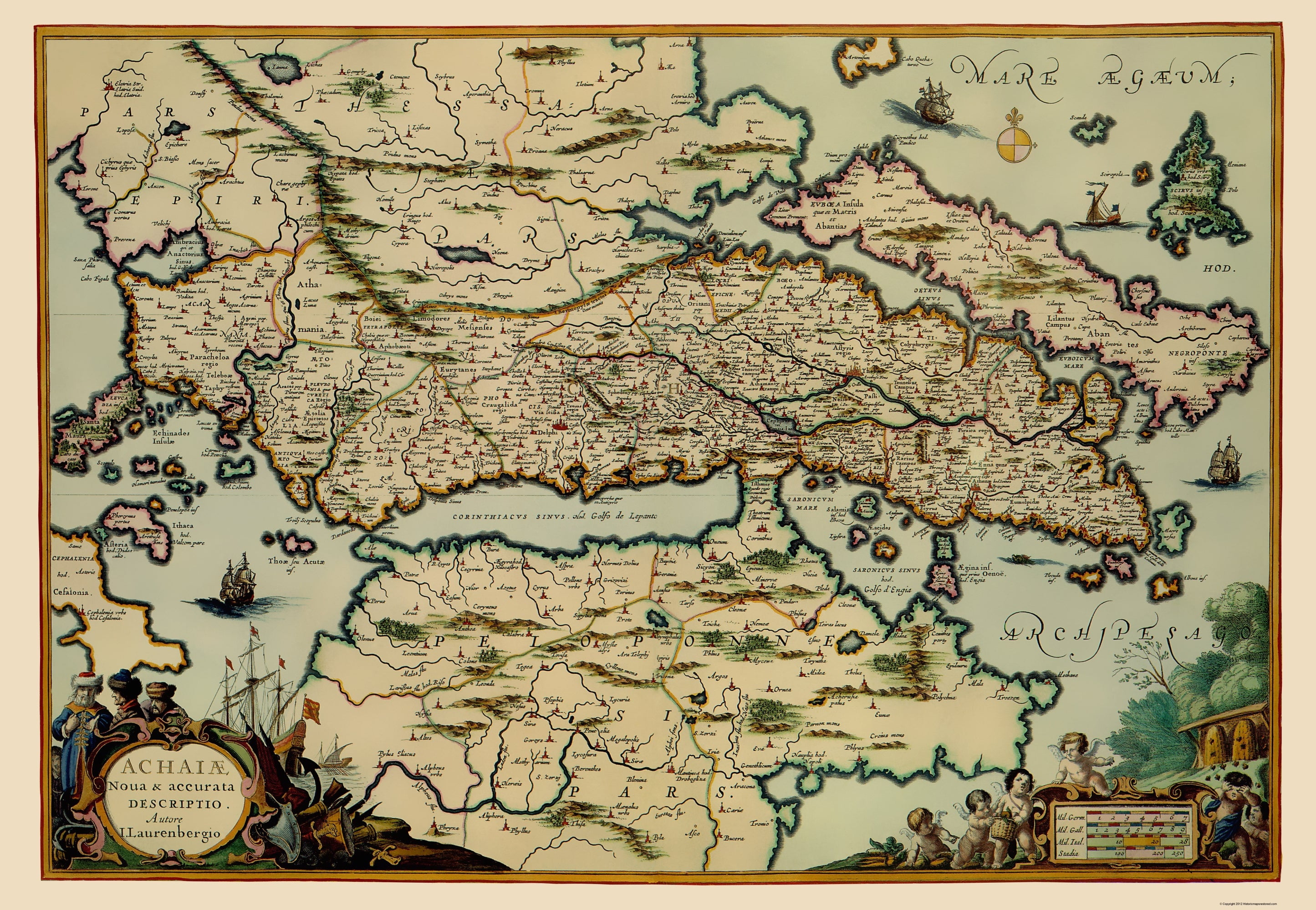 Historic Map - Greece Achaea Region - Lauremberg 1654 - 23 x 33.23 ...