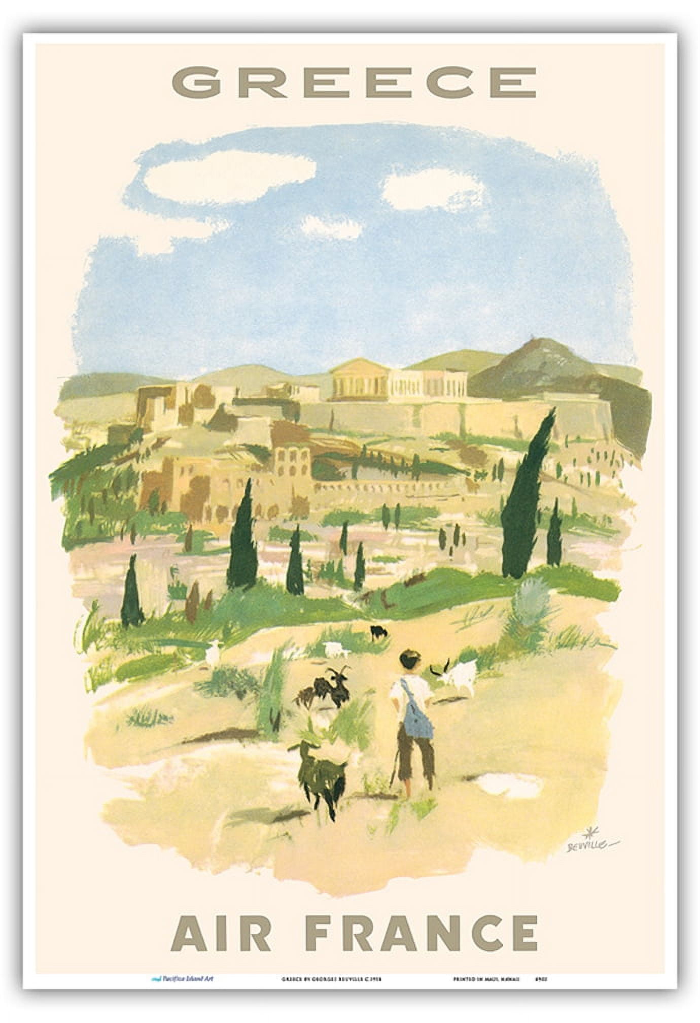 Greece - Acropolis of Athens - France - Vintage Airline Travel Poster ...
