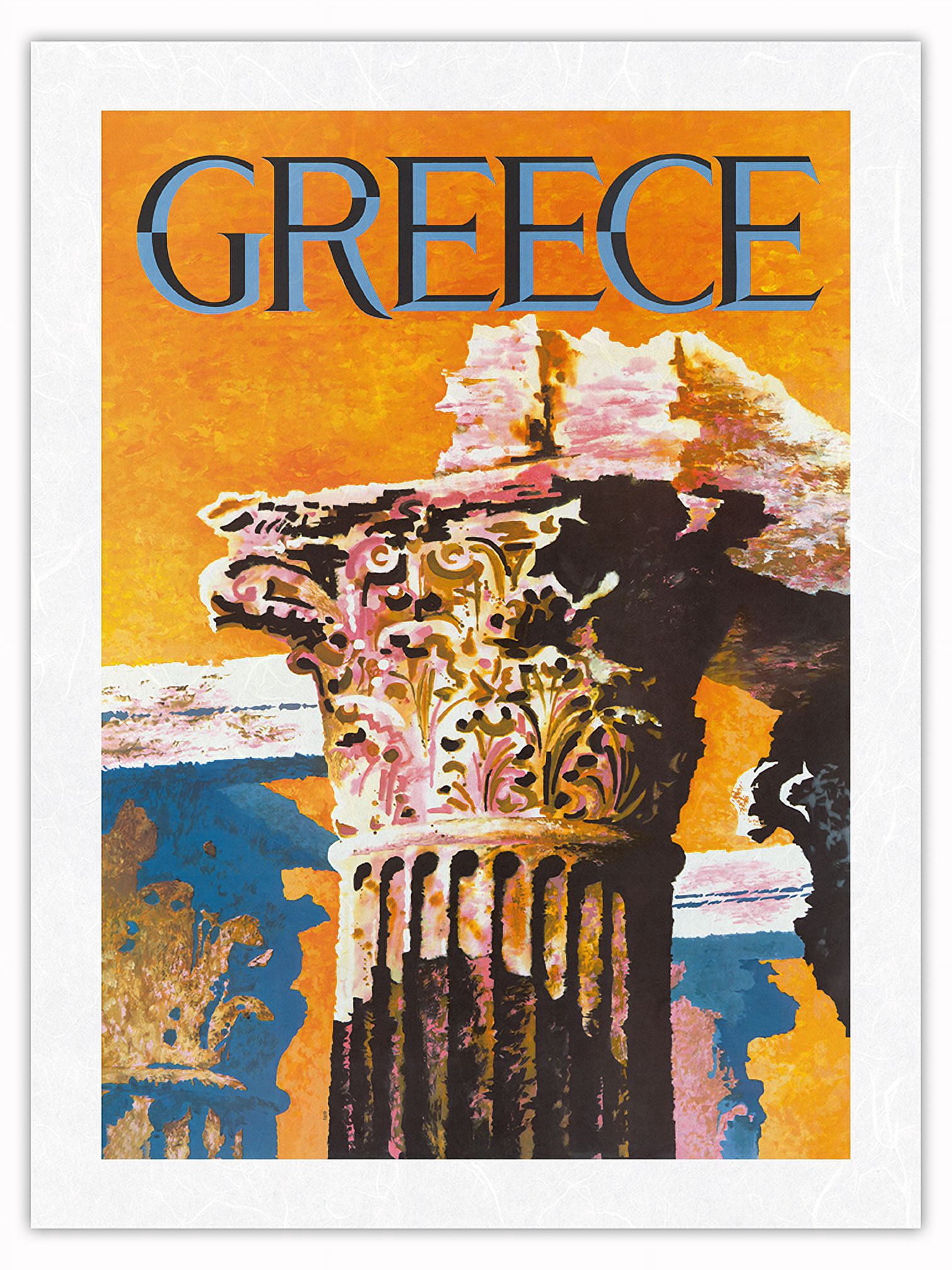 Greece - Ancient Greek Column Corinthian Style - Vintage Travel Poster ...