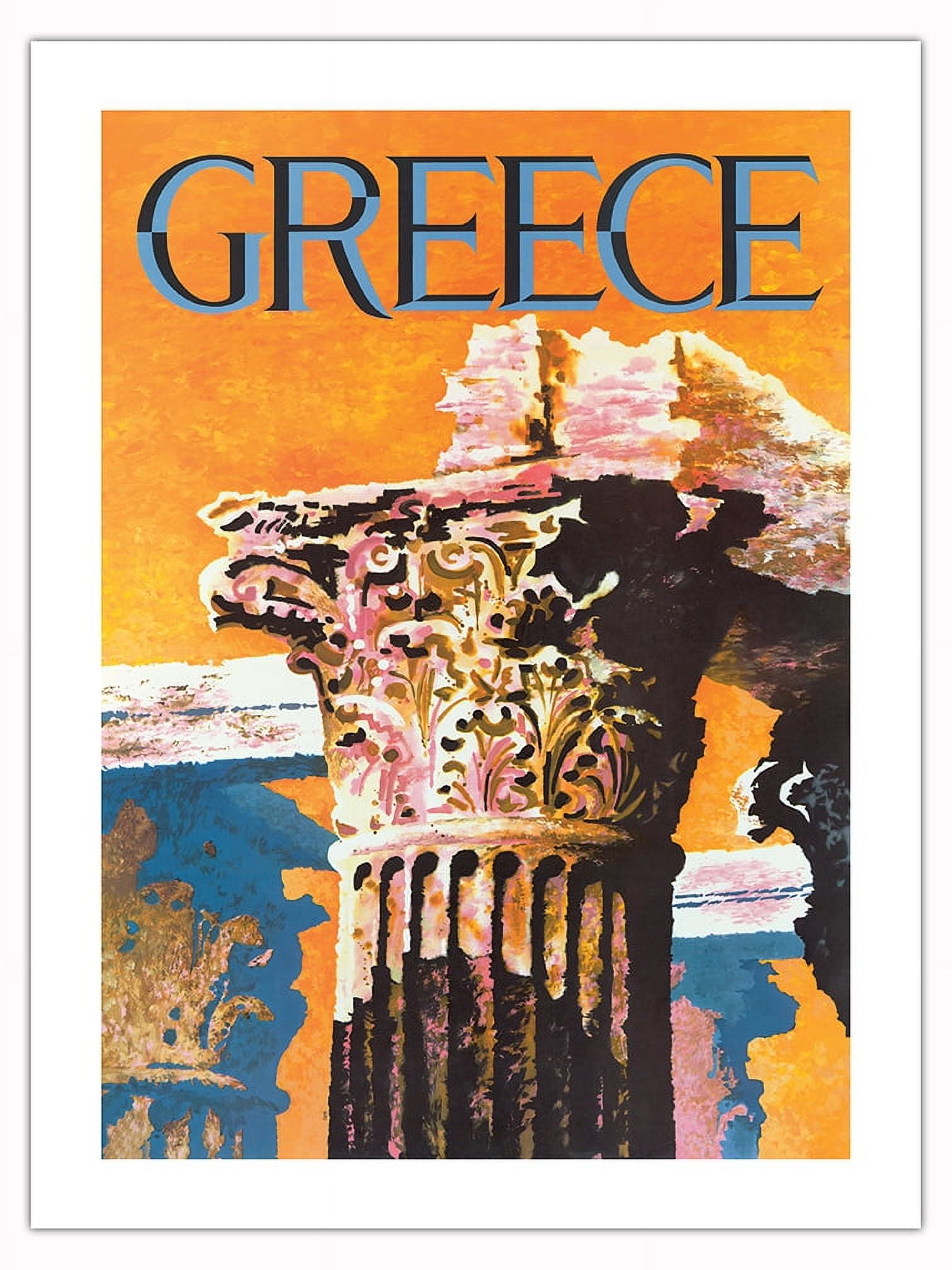 Greece - Ancient Greek Column Corinthian Style - Vintage Travel Poster ...