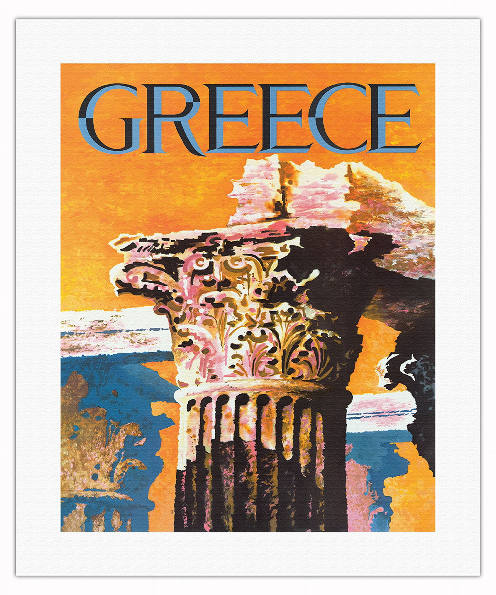 Greece - Ancient Greek Column Corinthian Style - Vintage Travel Poster ...
