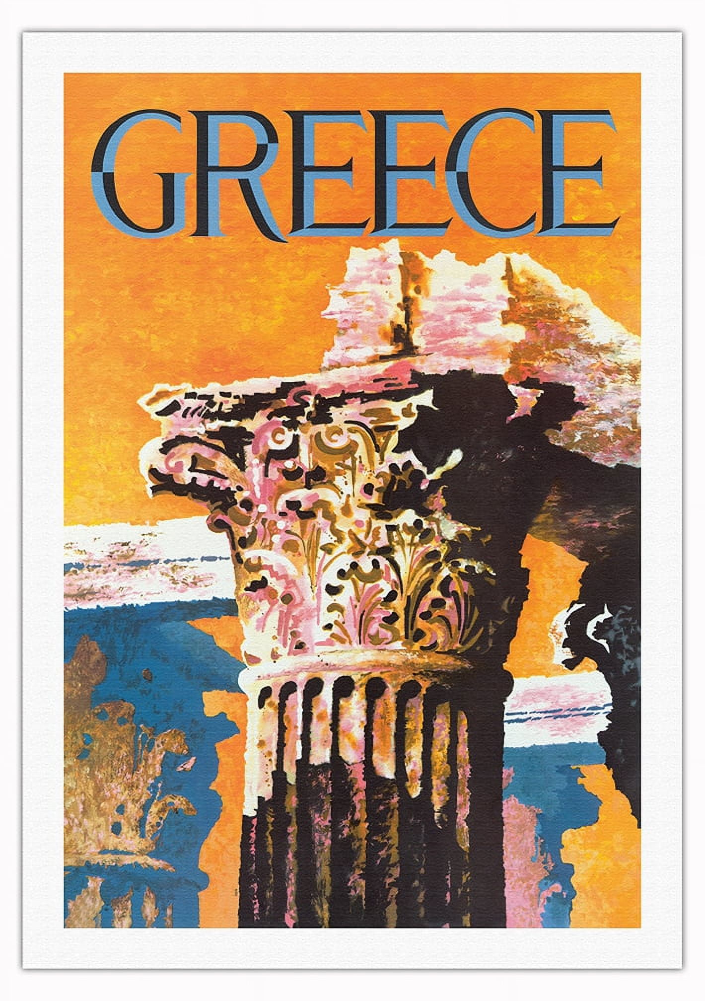 Greece - Ancient Greek Column Corinthian Style - Vintage Travel Poster ...