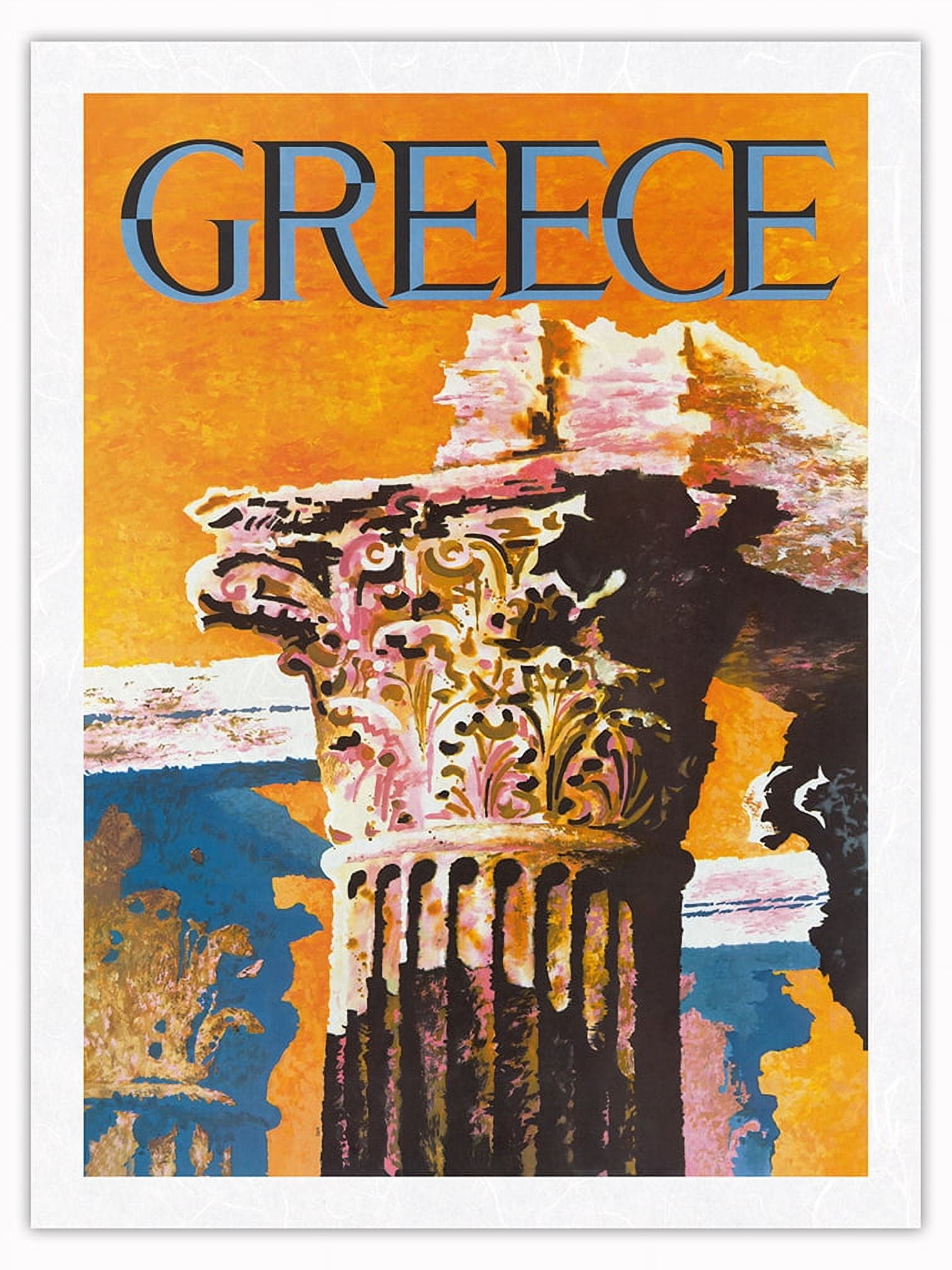 Greece - Ancient Greek Column Corinthian Style - Vintage Travel Poster ...