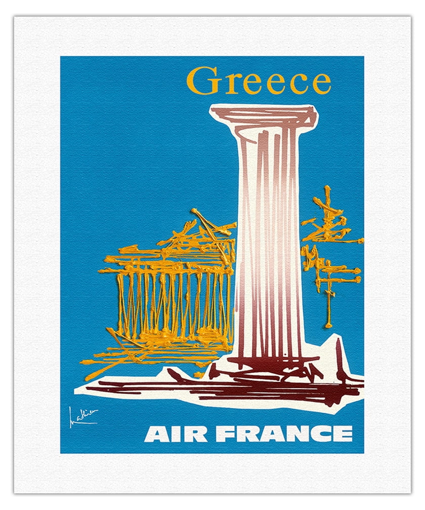 Greece - Ancient Greek Parthenon - Doric Column - France - Vintage Airline Travel Poster by ...