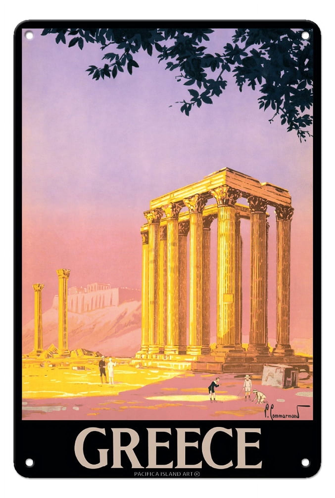 Greece - Ancient Temple of Zeus - Athens Greece - Vintage Travel Poster ...