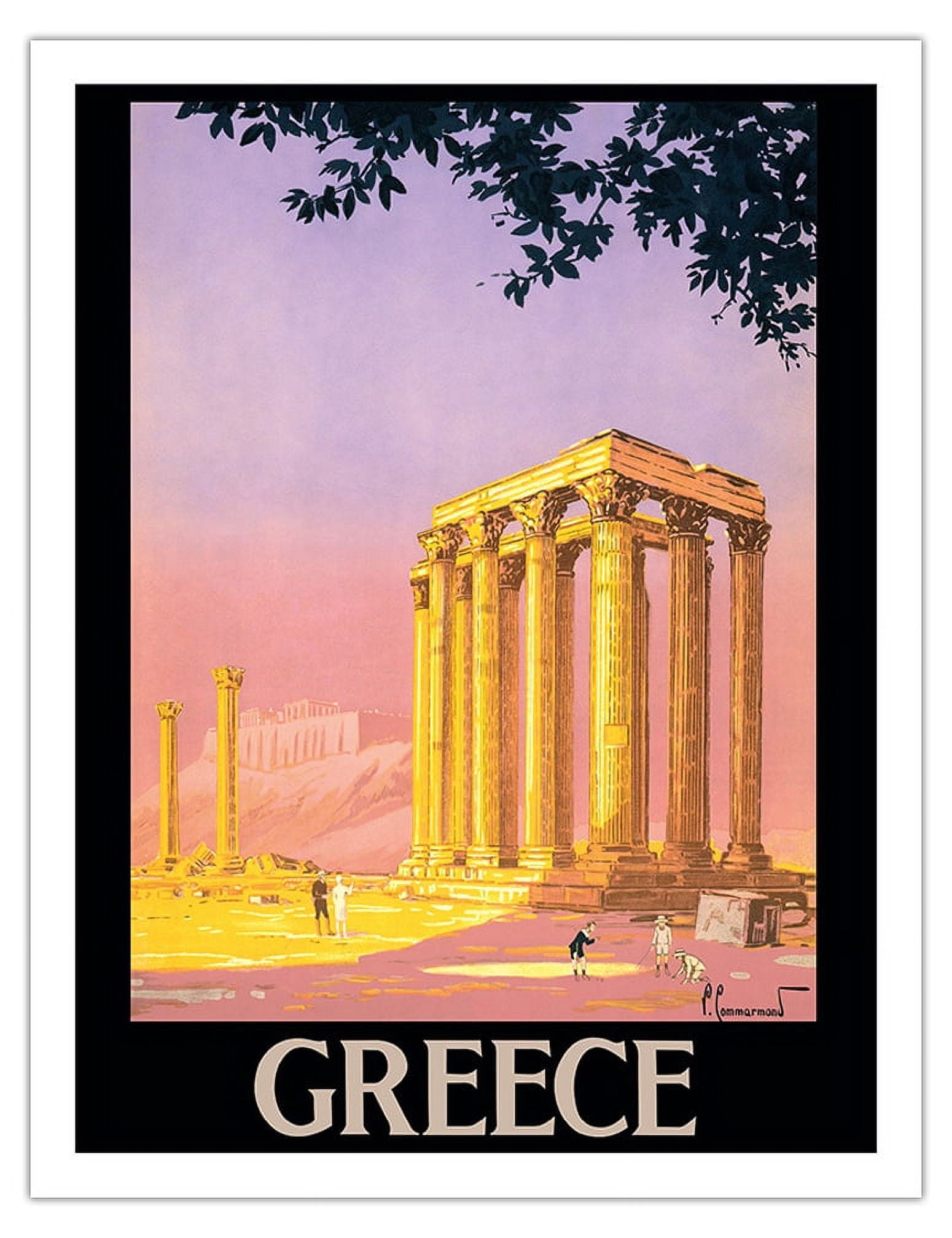 Greece - Ancient Temple of Zeus - Athens Greece - Vintage Travel Poster ...