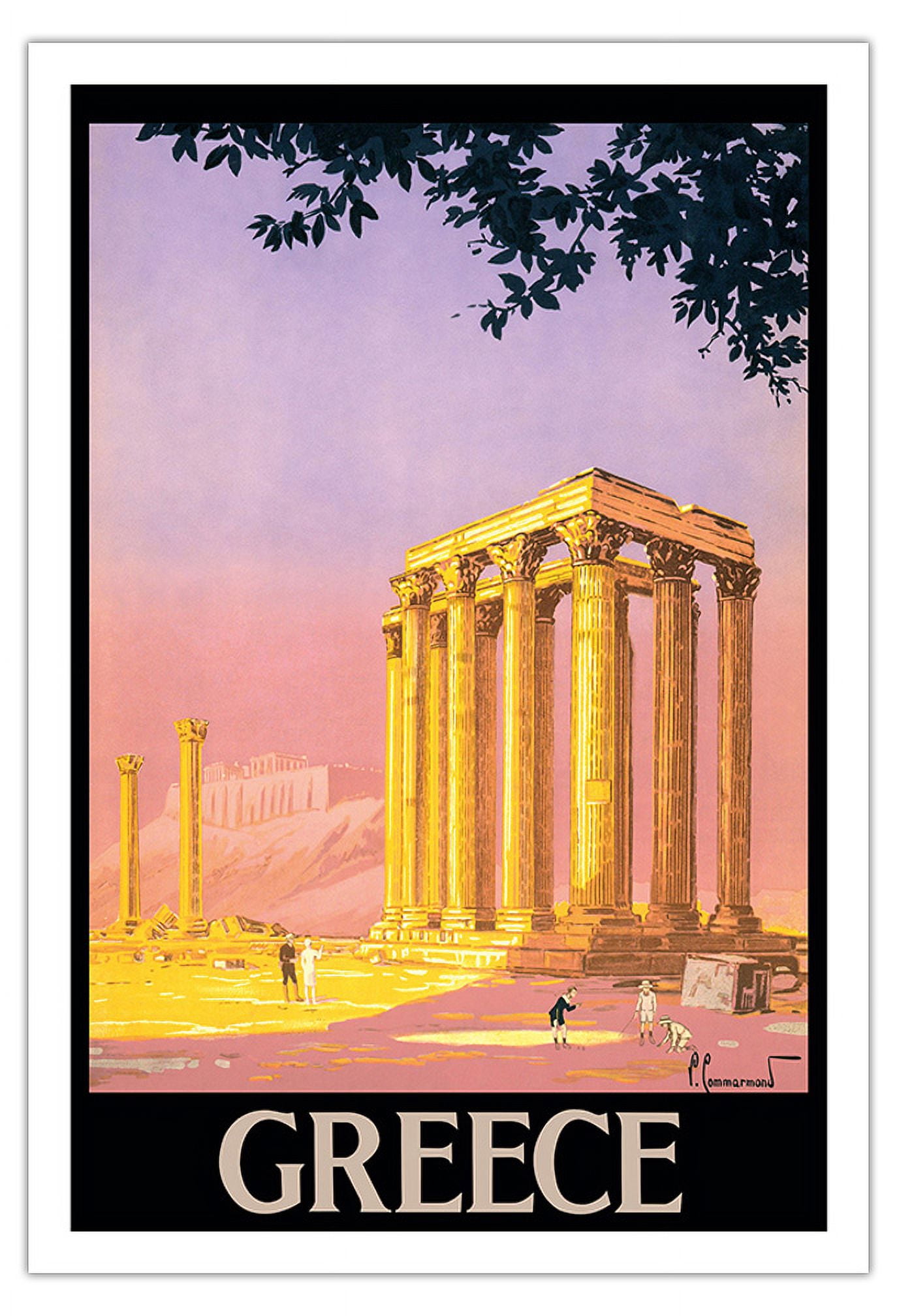 Greece - Ancient Temple of Zeus - Athens Greece - Vintage Travel Poster ...