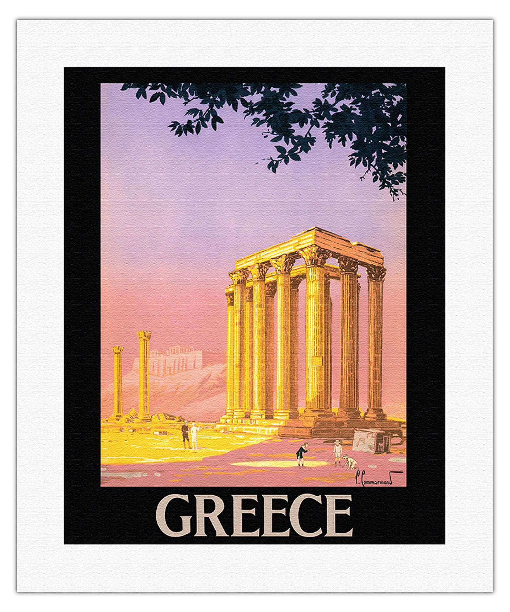 Greece - Ancient Temple of Zeus - Athens Greece - Vintage Travel Poster ...