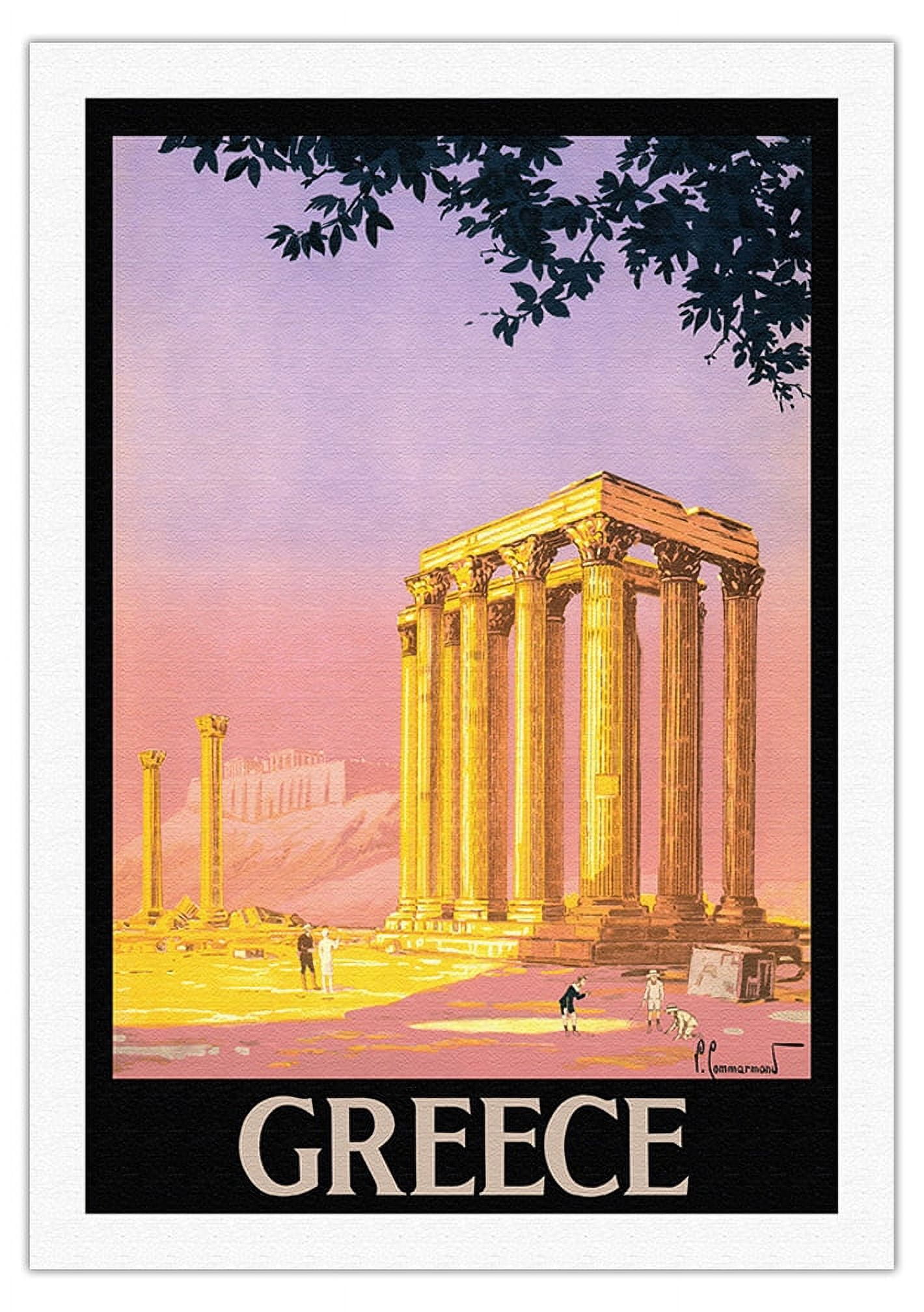Greece - Ancient Temple of Zeus - Athens Greece - Vintage Travel Poster ...