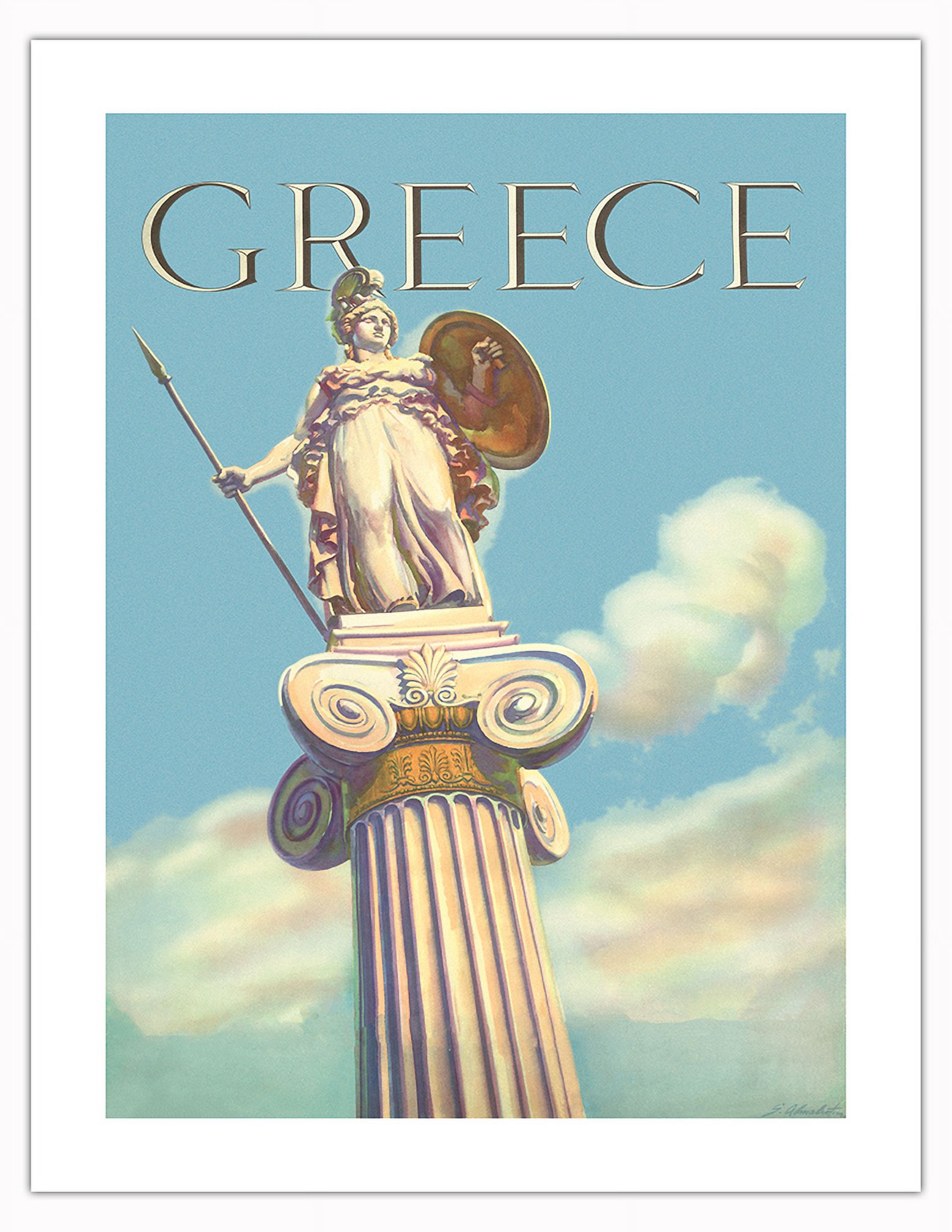 Greece - Athena Goddess of War Statue - Vintage Travel Poster by S ...