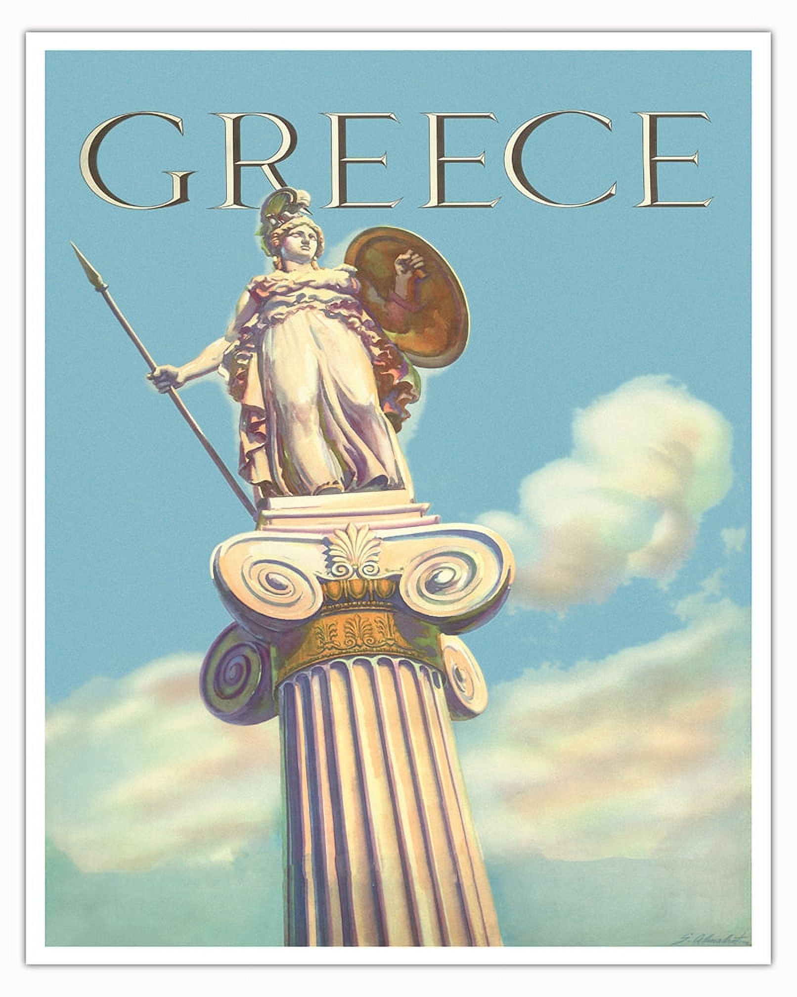 Greece - Athena Goddess of War Statue - Vintage Travel Poster by S ...