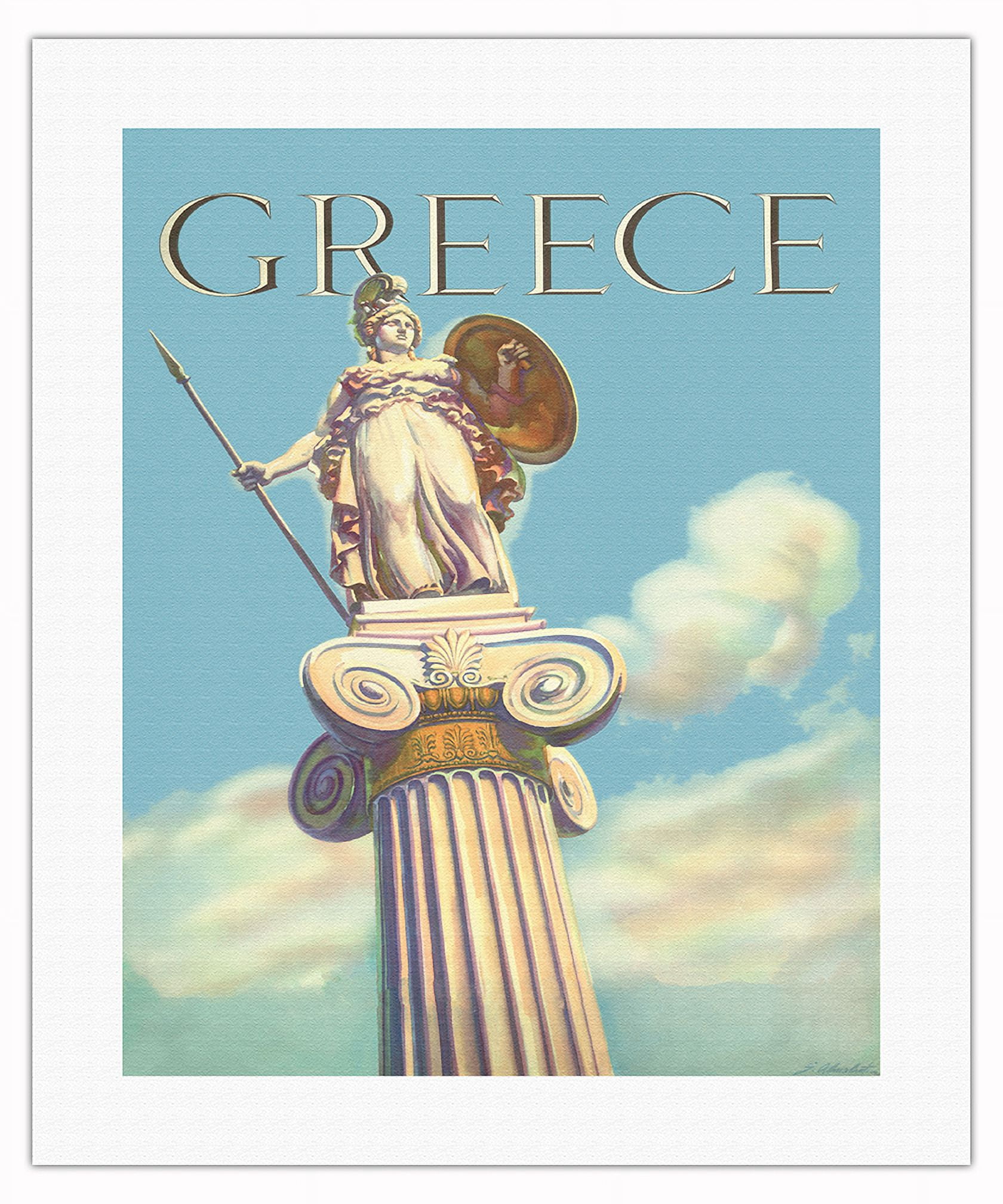 Greece - Athena Goddess of War Statue - Vintage Travel Poster by S ...