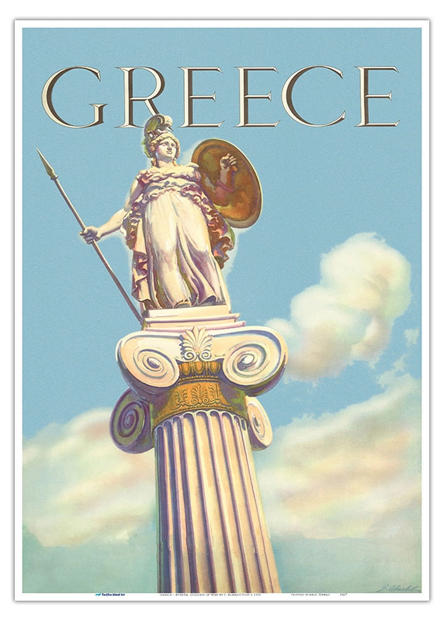 Greece - Athena Goddess of War Statue - Vintage Travel Poster by S ...