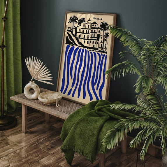 Greece Coastal Village Art Print: Abstract Mediterranean Landscape ...