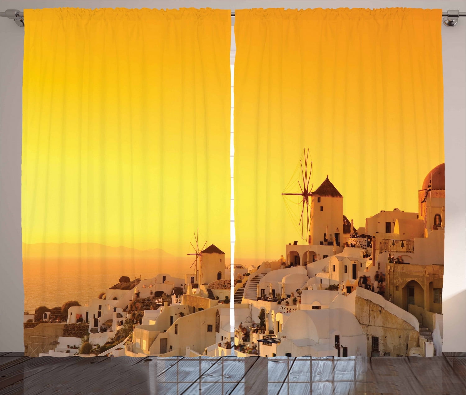 Ambesonne Greece Curtains 2 Panel Set, Sunset Santorini Vacation, 108 ...