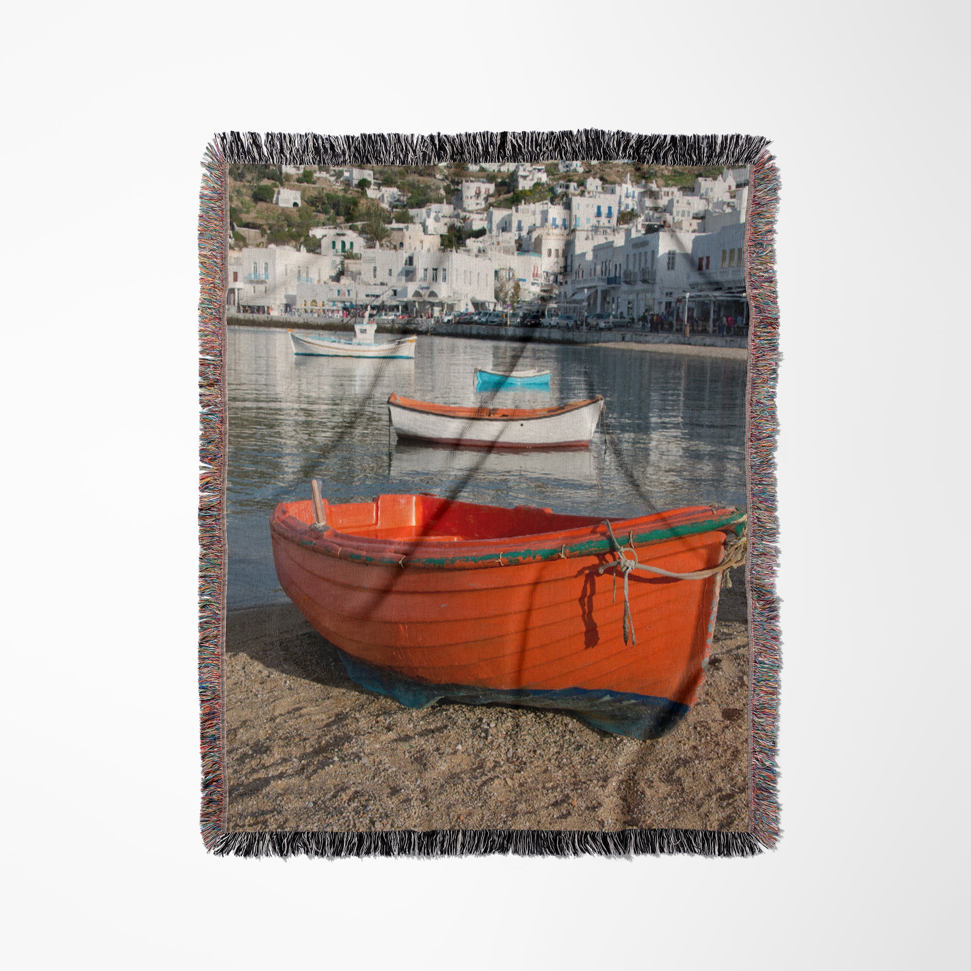 Greece, Cyclades, Mykonos, Hora. Harbor Area With Greek Fishing Boats ...