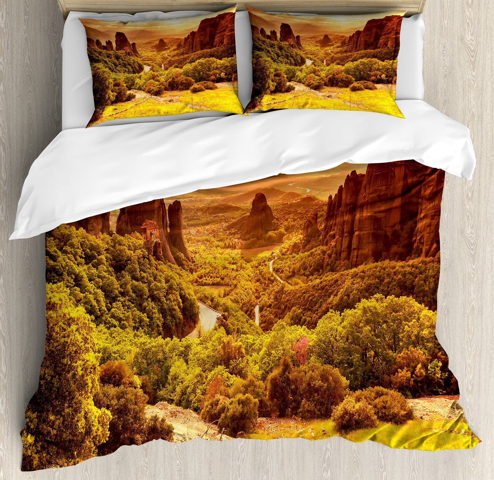 Greece Duvet Cover Set, Meteora Monasteries in Greece Architecture ...