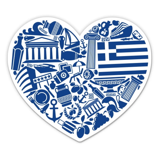 Greece Heart Greek Culture Travel - 5" Vinyl Sticker - For Car Laptop I ...