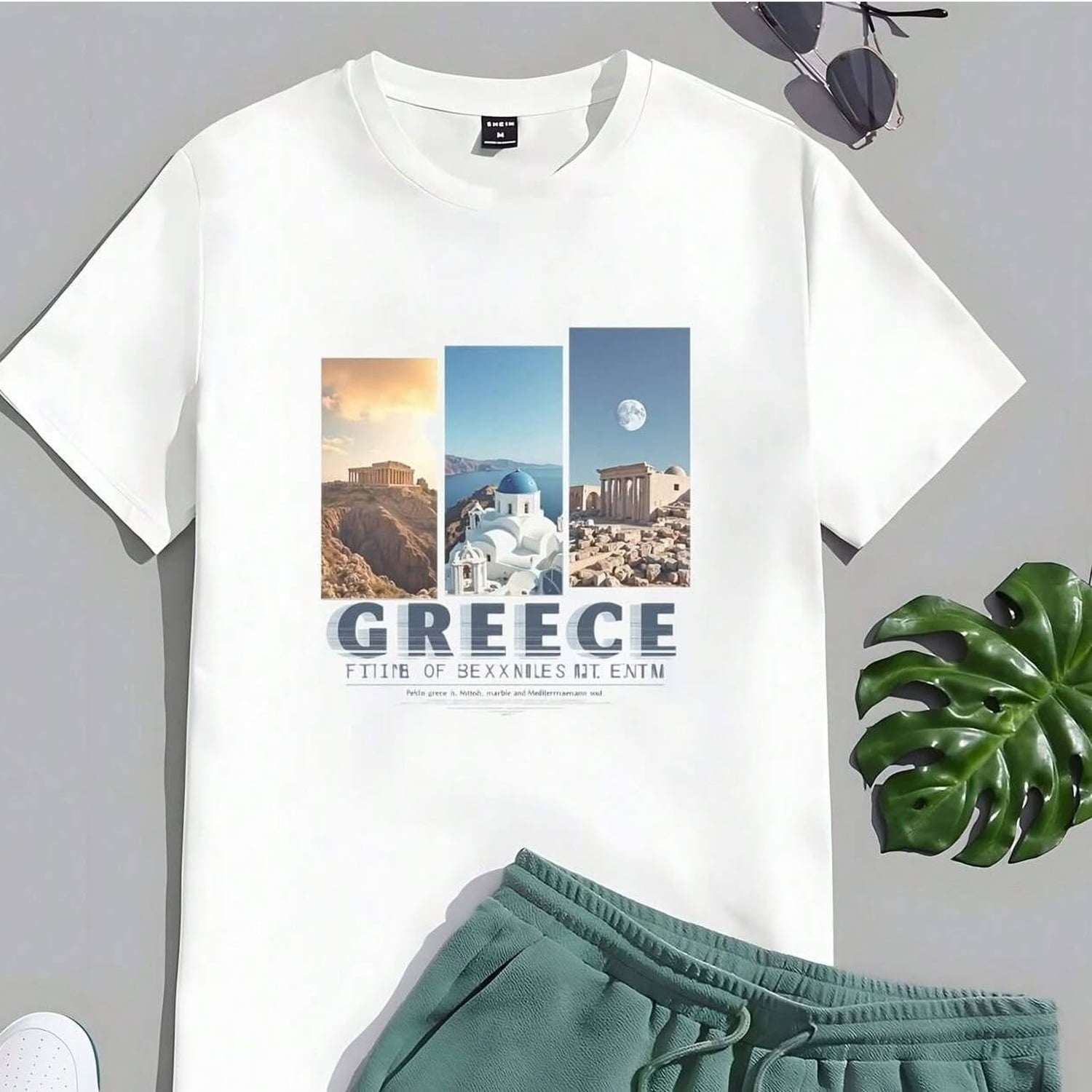 Greece Landmark Collage T-Shirt - 220g Cotton Tee, Greek Architecture ...