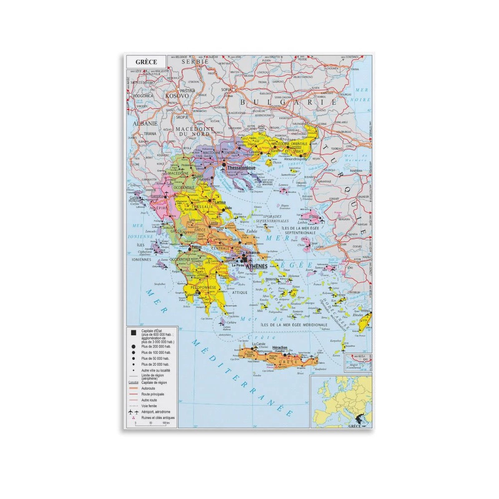 Greece Map Posters Print Photo Art Painting Canvas Poster Home ...