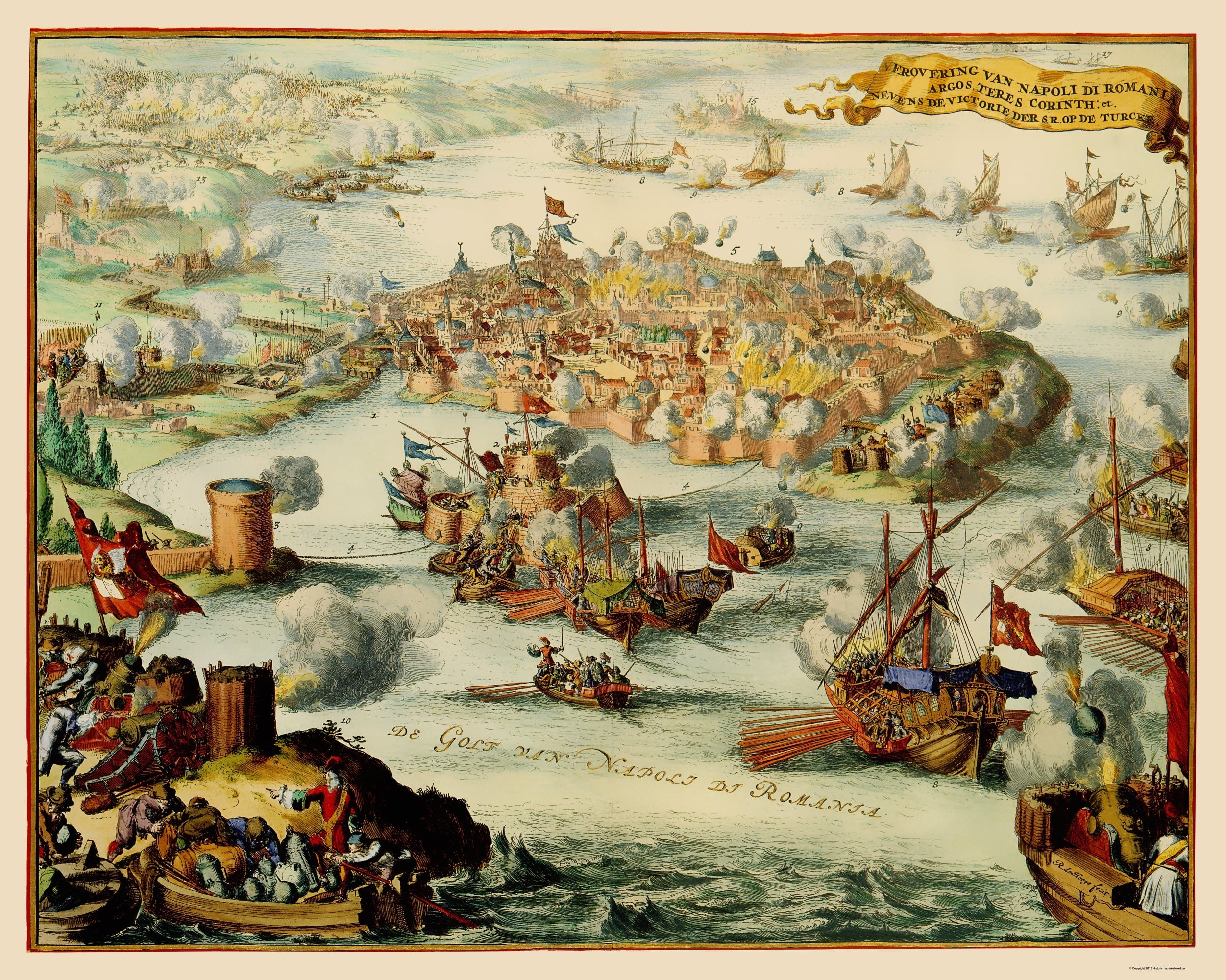 Historic Map - Greece Nafplio Conquest - De'Hooghe 1686 - 23 x 28.77 ...