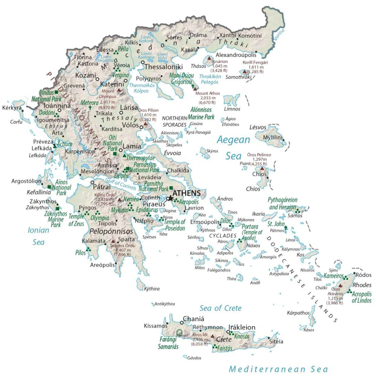 Greece Physical Map GLOSSY POSTER PICTURE PHOTO PRINT BANNER ...