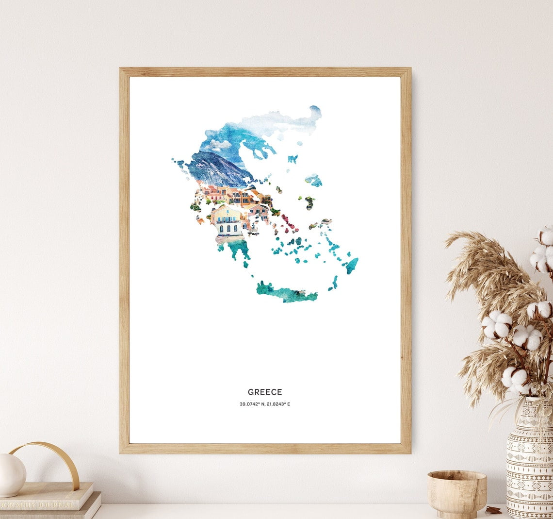 Greece Print, Greece Poster, Greece Map Art, Map Of Greece UNFRAMED ...