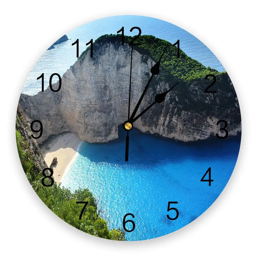 Greece Santorini Blue Roof Church Wall Clock Modern Design Clocks Wall ...