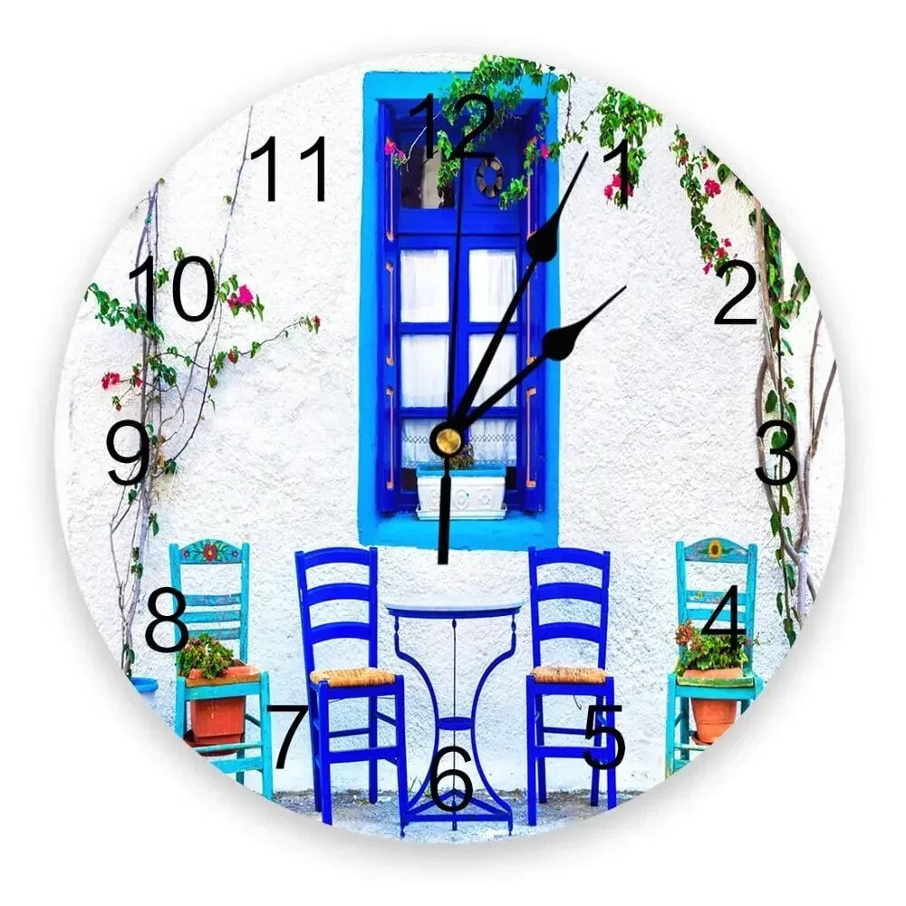 Greece Santorini Blue Roof Church Wall Clock Modern Design Clocks Wall ...