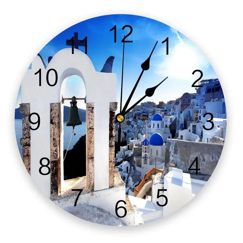 Greece Santorini Blue Roof Church Wall Clock Modern Design Clocks Wall ...