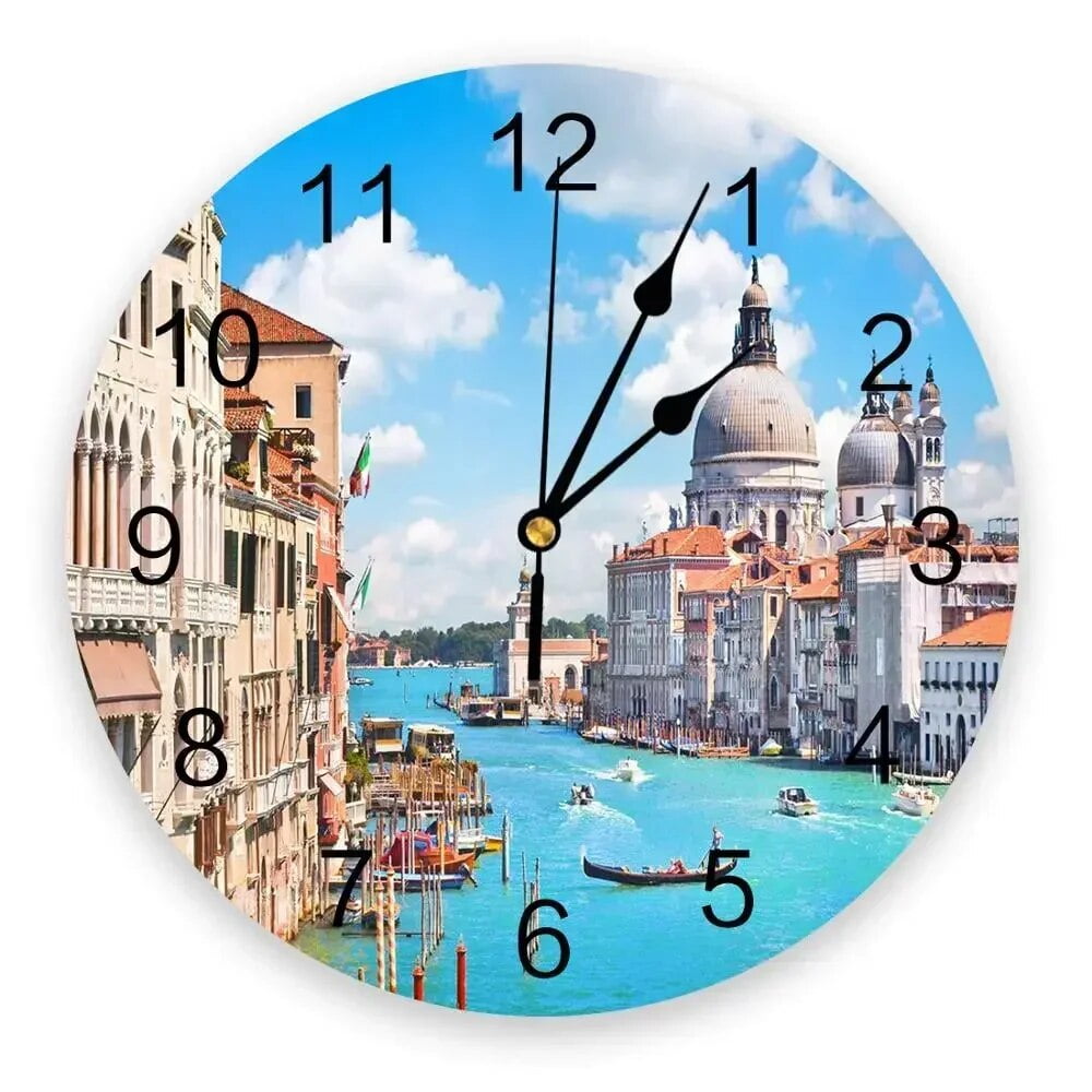 Greece Santorini Blue Roof Church Wall Clock Modern Design Clocks Wall ...