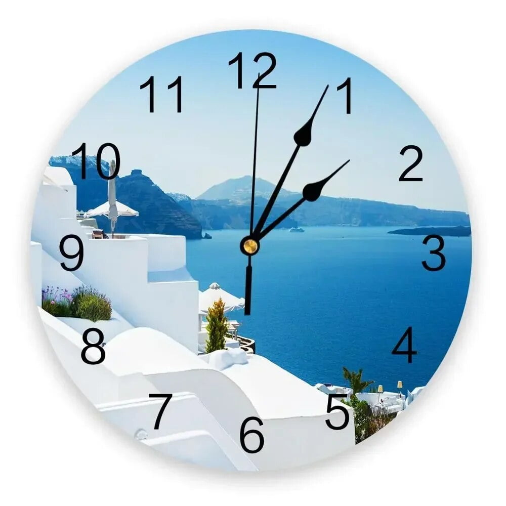 Greece Santorini Blue Roof Church Wall Clock Modern Design Clocks Wall ...