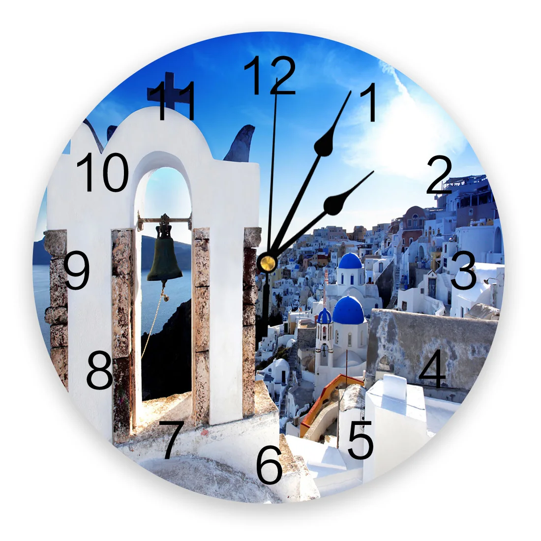 Greece Santorini Blue Roof Church Wall Clock Modern Design Home Wall ...