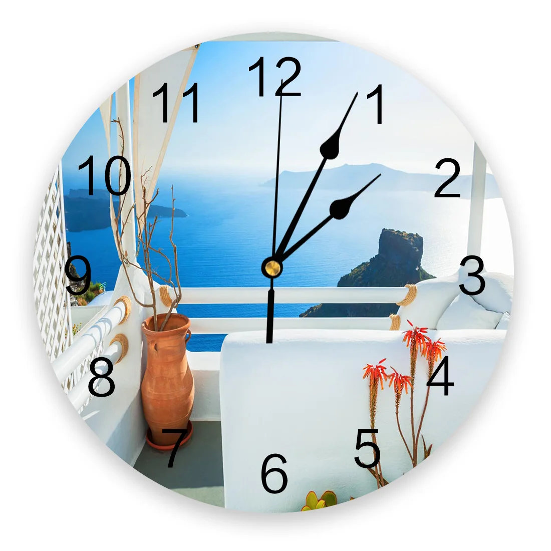 Greece Santorini Blue Roof Church Wall Clock Modern Design Home Wall ...
