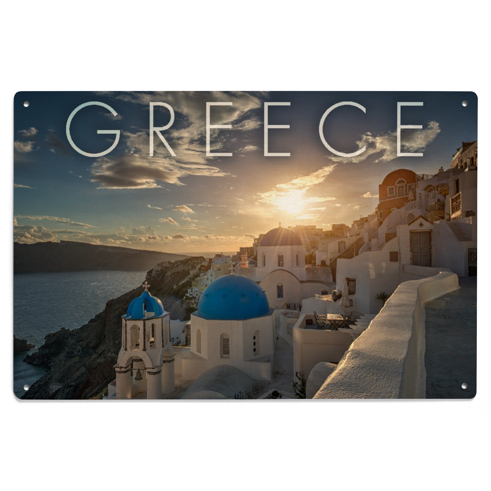 Greece, Sunset and Coastal Town Birch Wood Wall Sign (6x9 Rustic Home ...