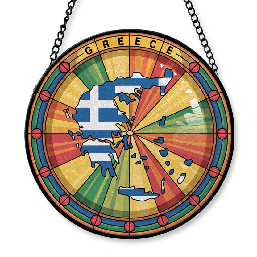 Greece Travel Decor Suncatcher Stained Glass Window Hanging, Gift for ...