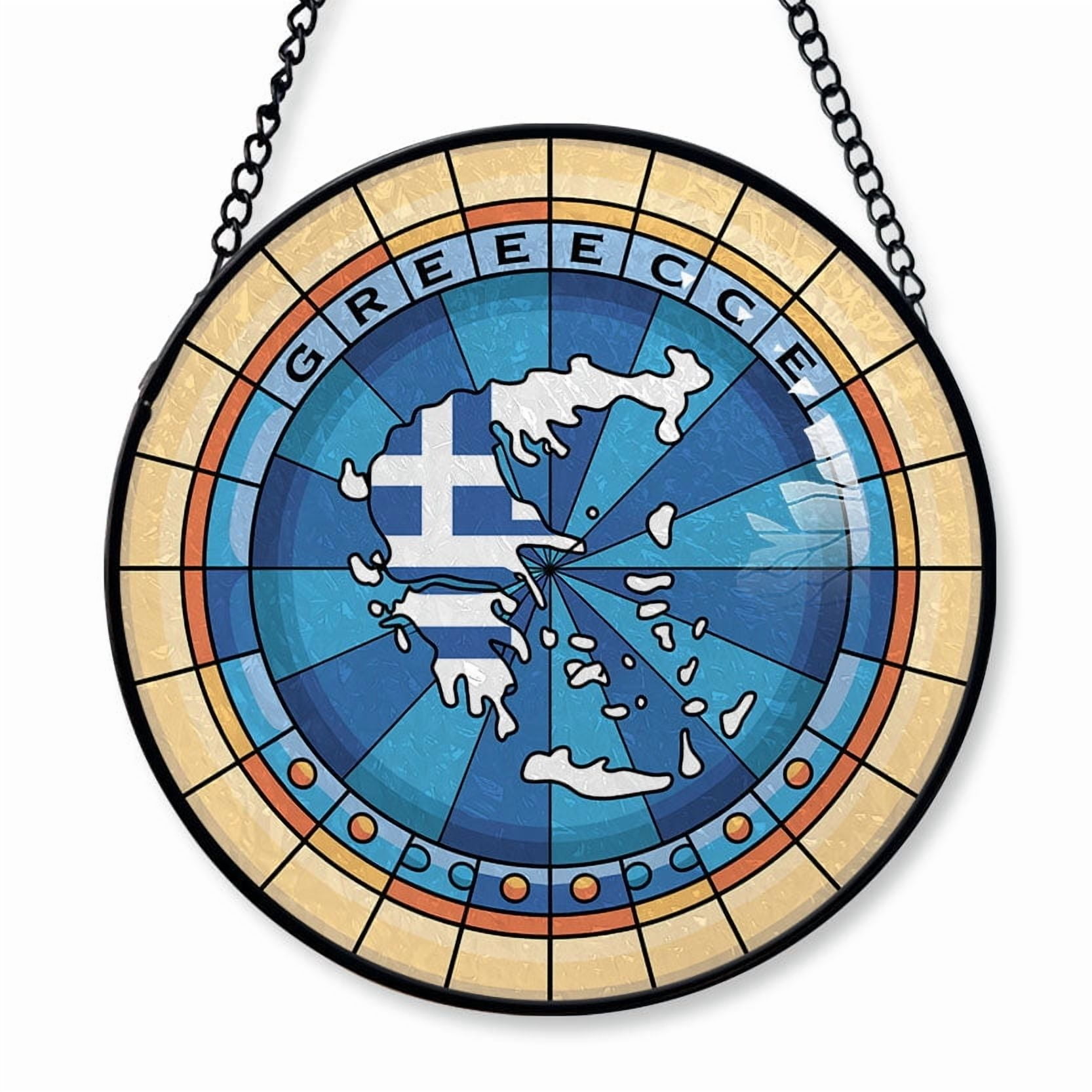 Greece Travel Decor Suncatcher Stained Glass Window Hanging, Gift for ...