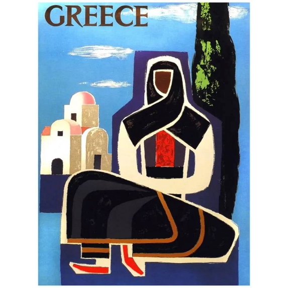 .Greece.Woman sitting with crossed legs.POSTER.Decoration.Graphic Art ...
